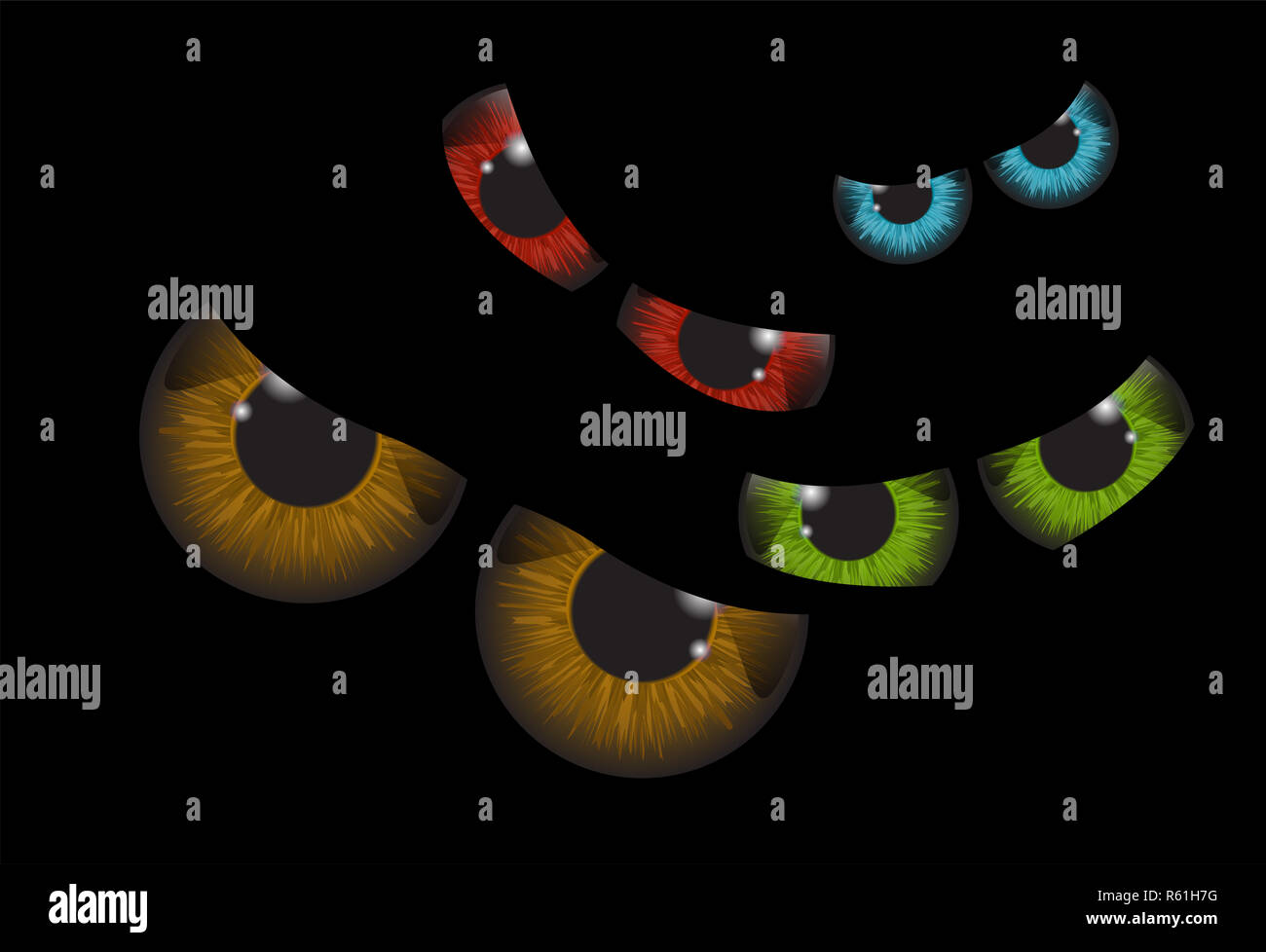 halloween spooky scary eyes vector design isolated on black background ...