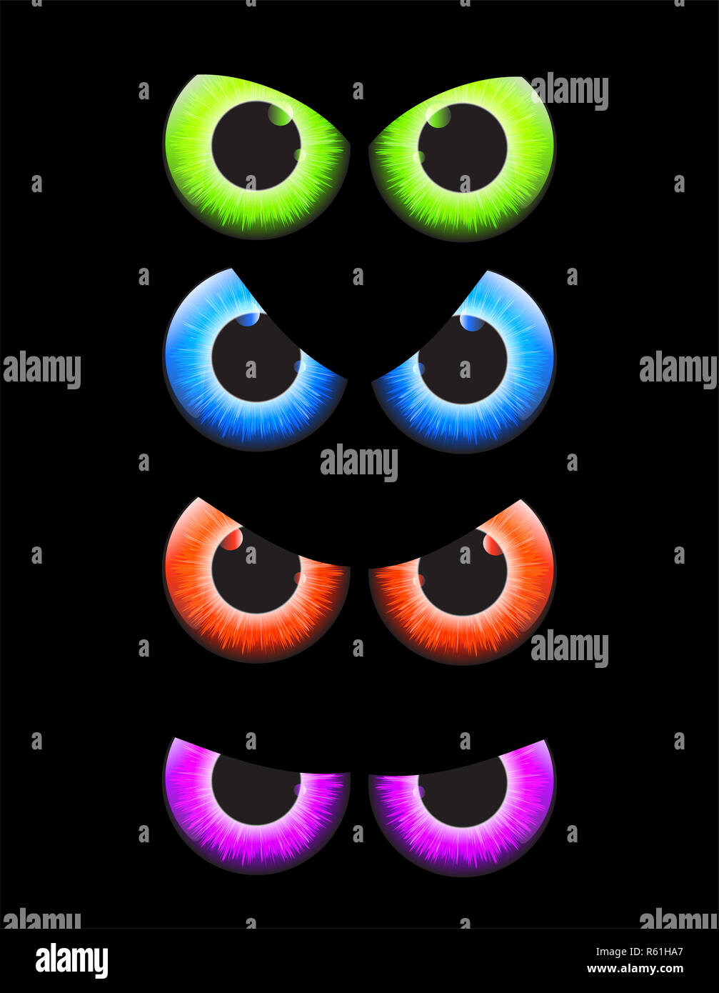halloween spooky scary eyes vector design isolated on black background ...