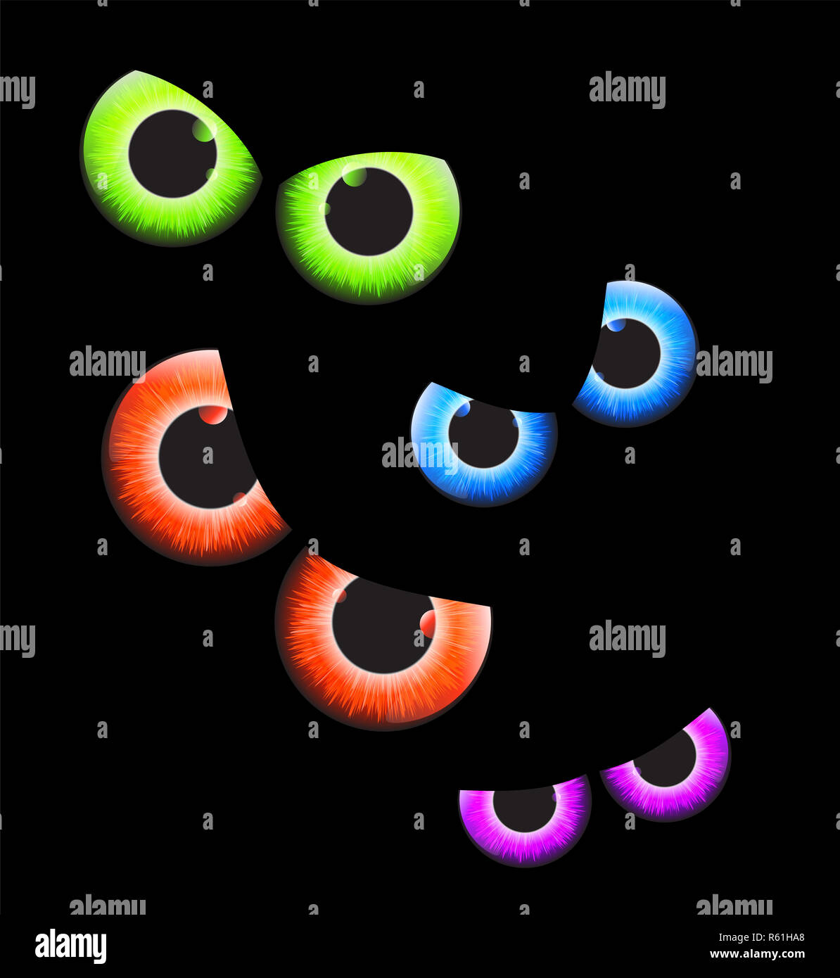 halloween spooky scary eyes vector design isolated on black background ...