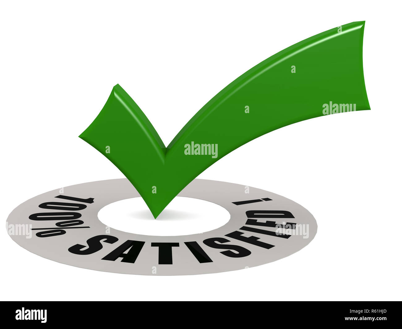 Satisfied word and green check mark sign Stock Photo - Alamy