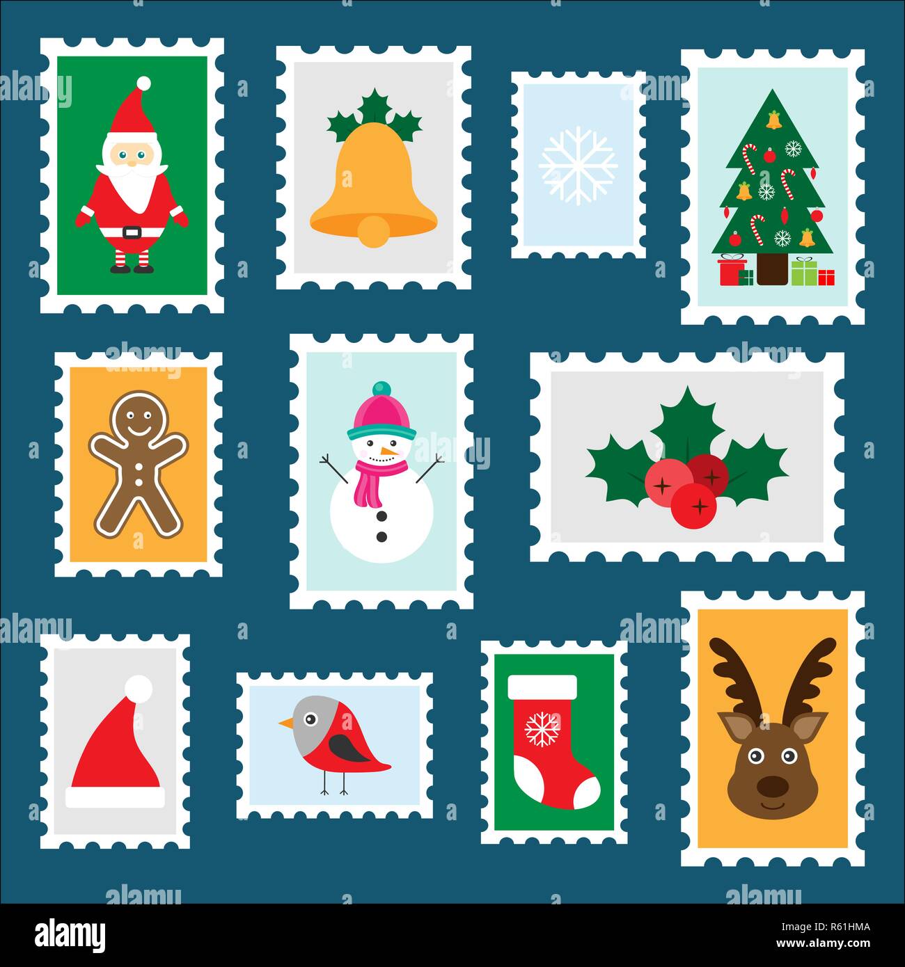 Different colorful christmas stamps for children, fun preschool ...