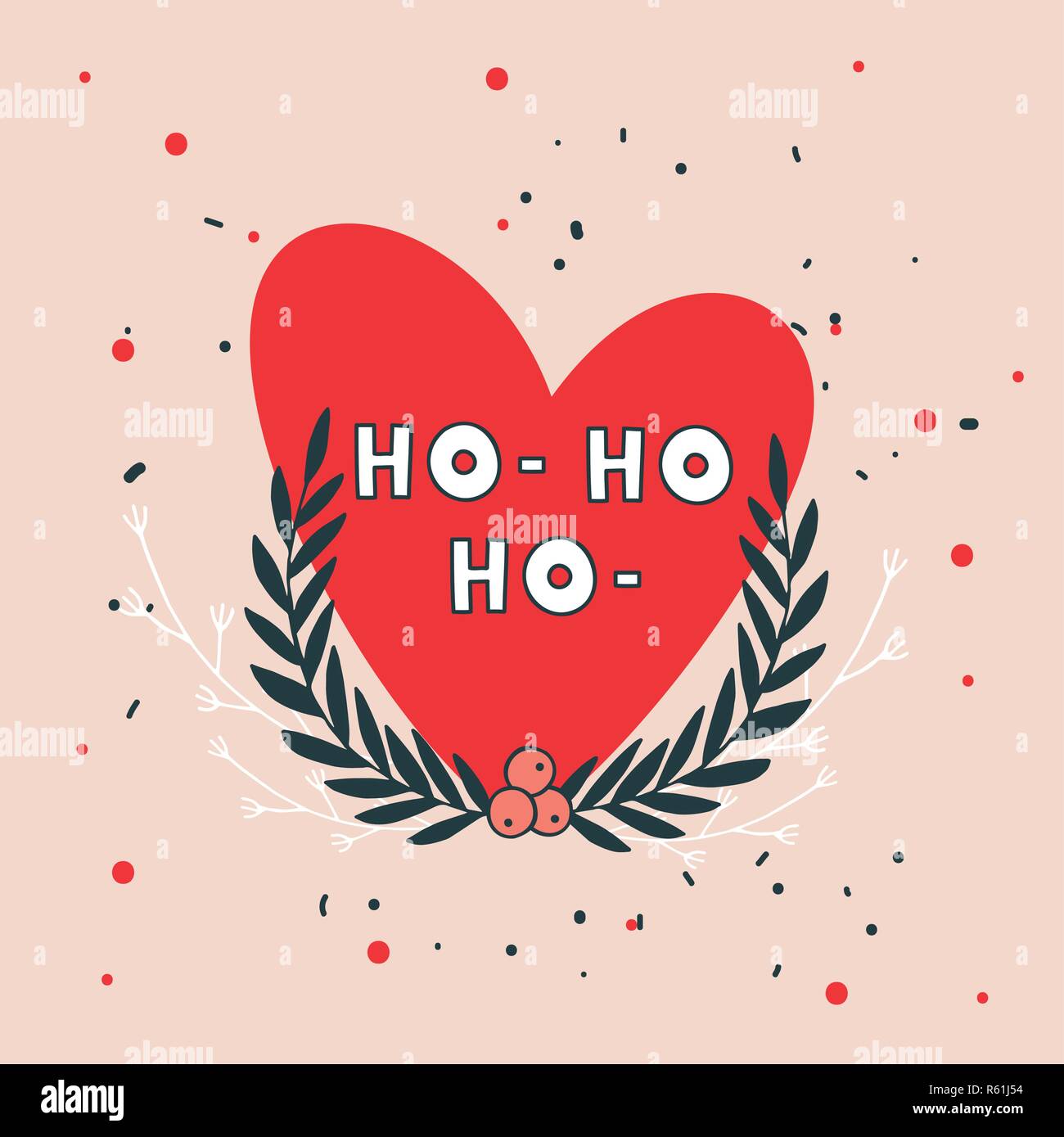 Christmas wreath and heart greeting card design template Vector ...