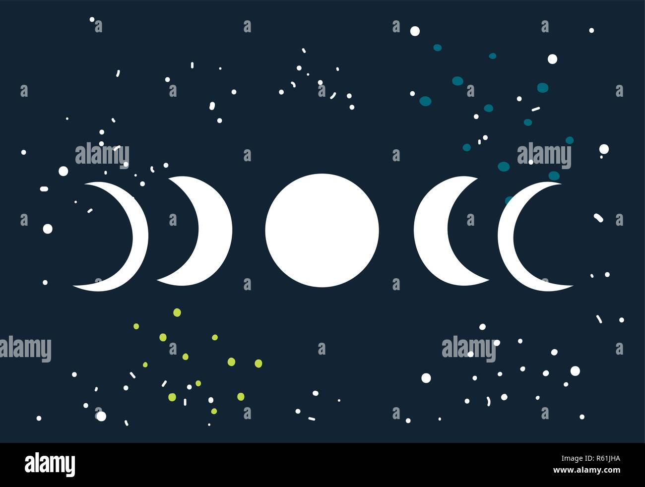 Lunar Eclipse Moon Phases Circle With Stars Space Background Vector