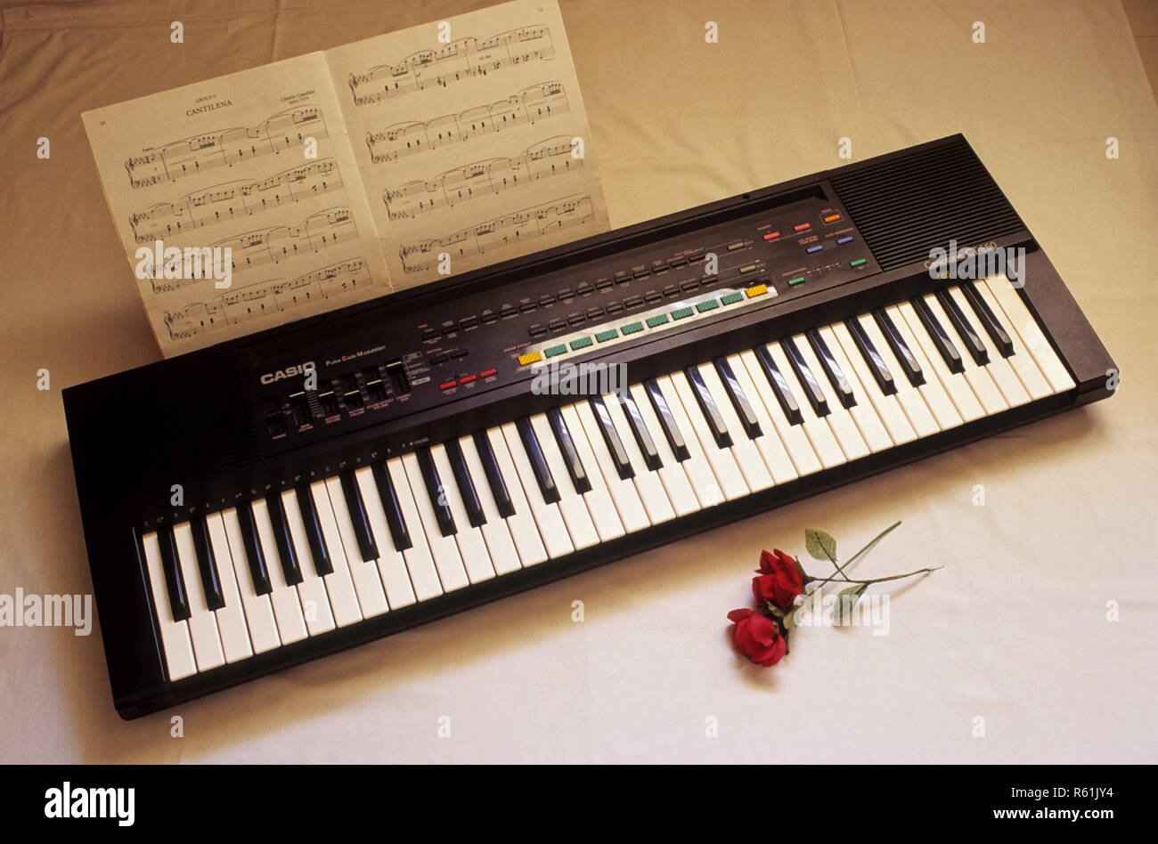 Electric organ and musical notes Stock Photo - Alamy