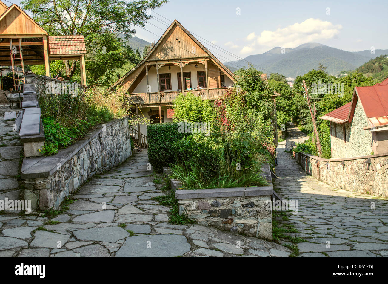 Dilijan,Armenia,August 24,2018:View of the intersecting cobbled streets ...