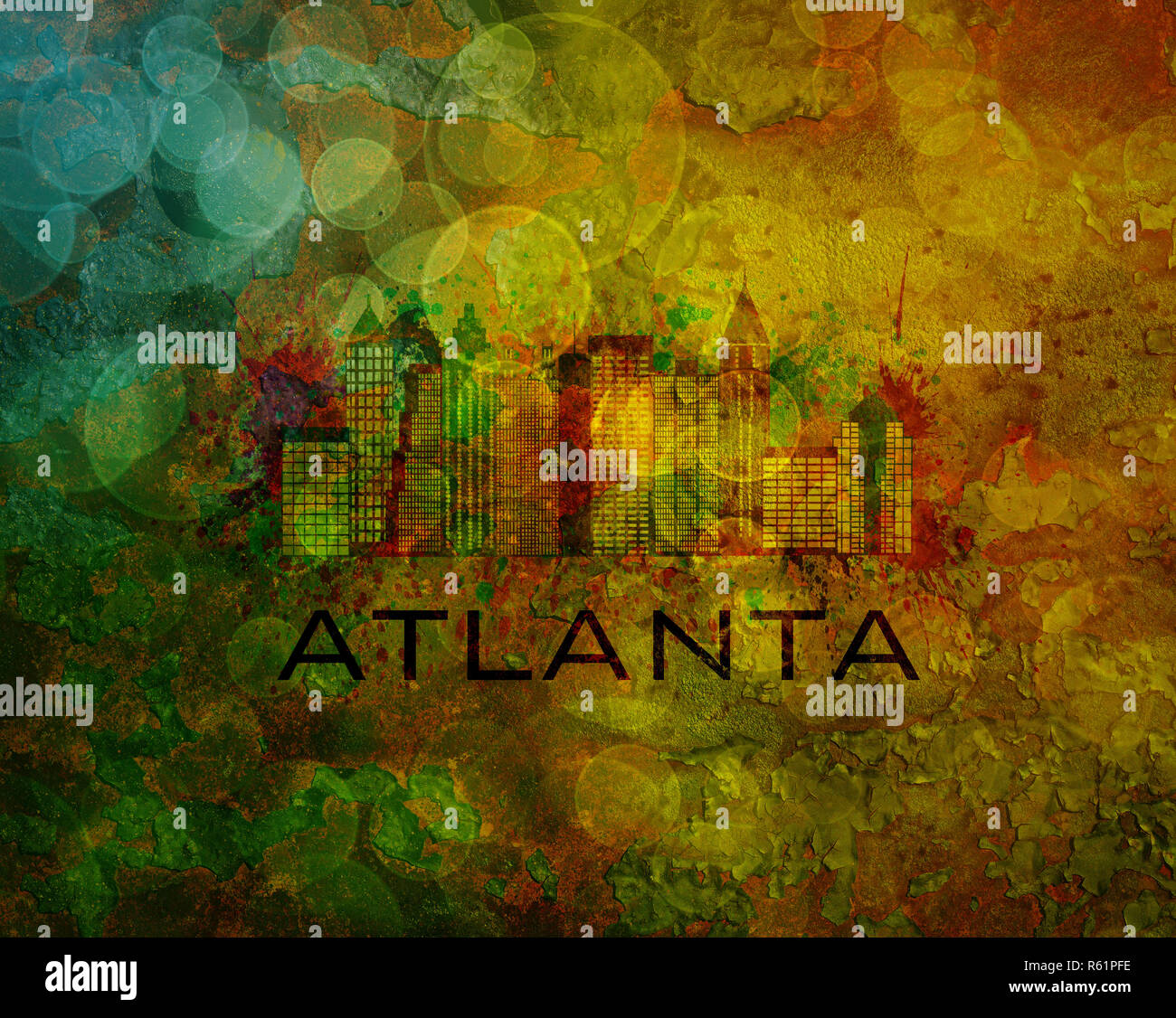 Atlanta City Skyline on Grunge Background Illustration Stock Photo - Alamy