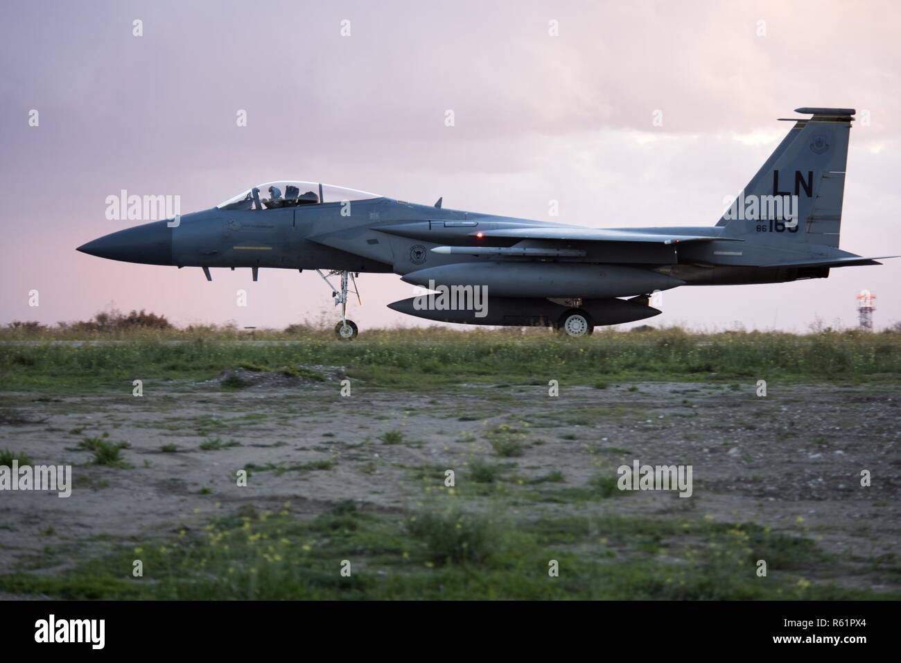 An F-15C Eagle assigned to the 493rd Fighter Squadron taxis at Amendola ...