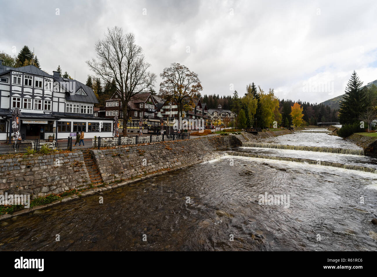 Elbe (Labe) river, streets and houses of the most frequented mountain ...