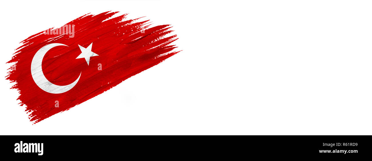 brushes painted flag. Hand-drawn style flag of Turkey isolated on white ...