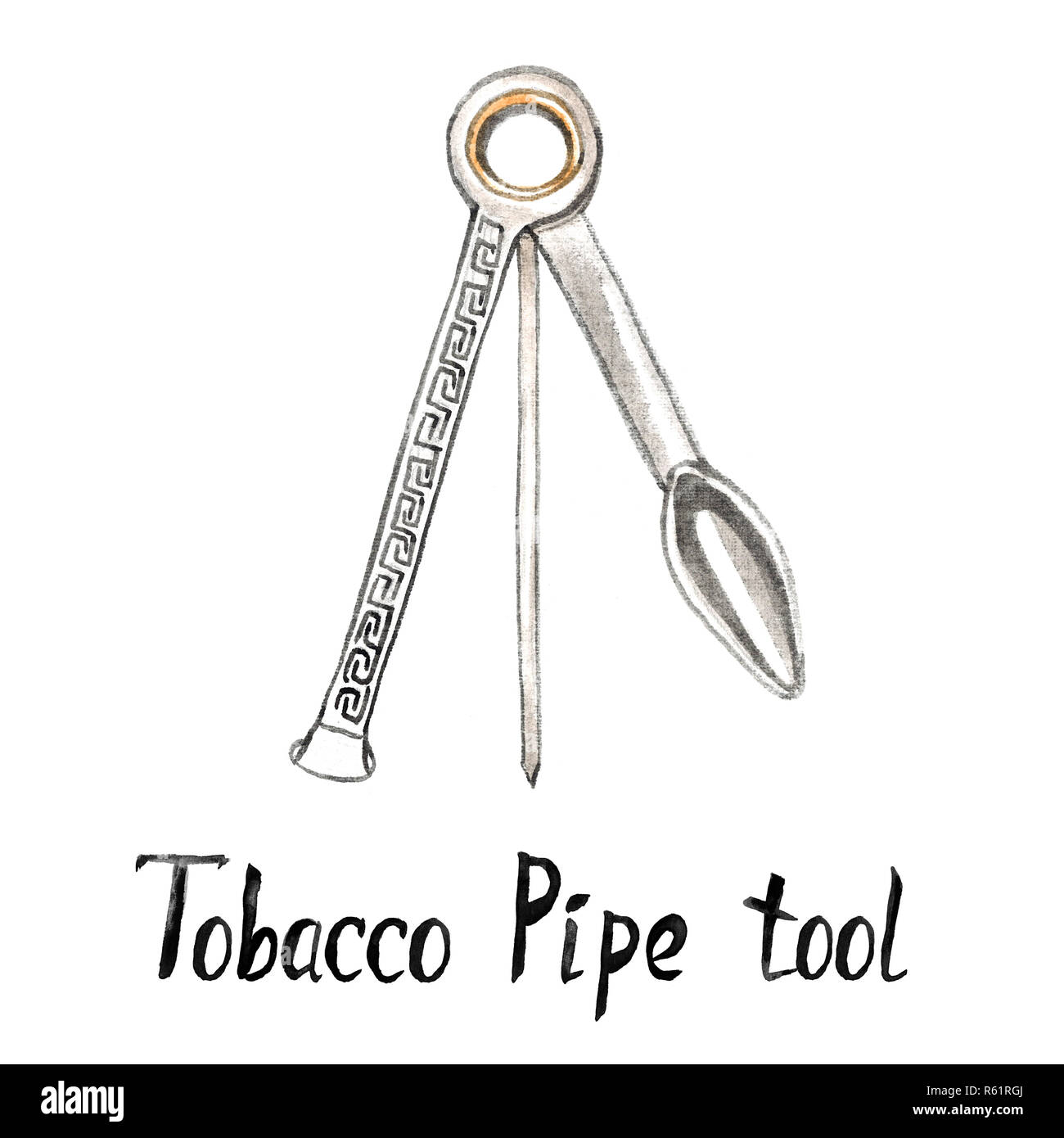 A typical pipe tool unfolded, showing from left to right tamper, pick ...