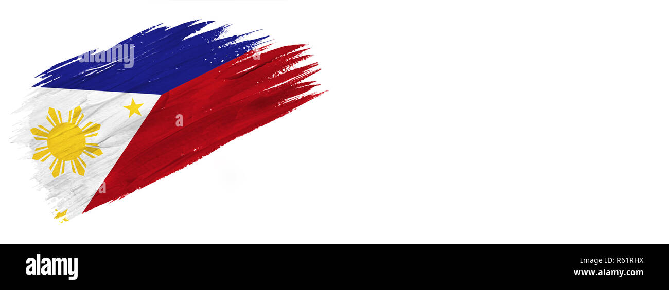 brushes painted flag. Hand-drawn style flag of Philippines isolated on ...