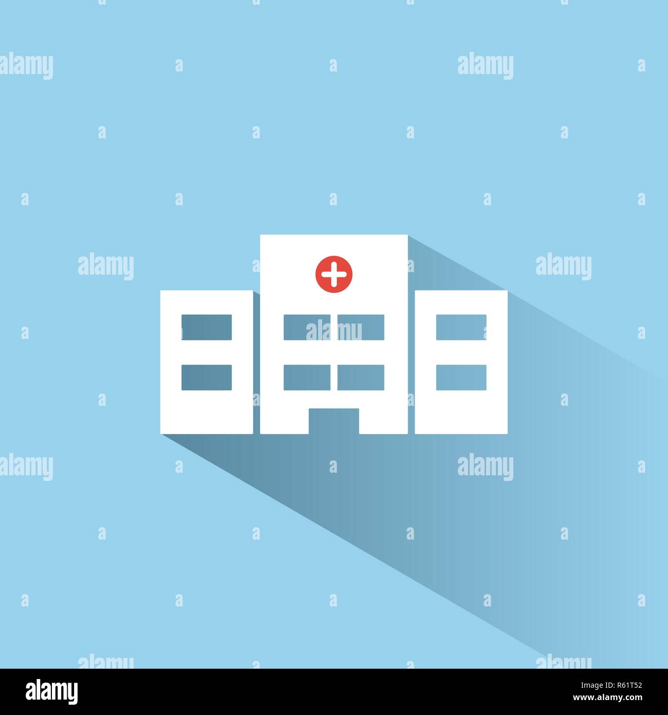 Hospital color icon with shadow on a blue background. Vector ...