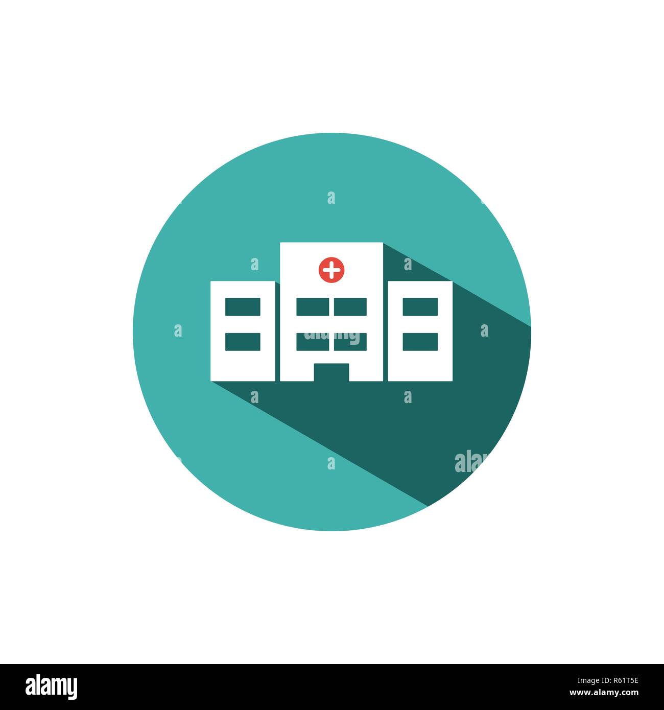 Hospital color icon with shadow on a turquoise color circle. Vector ...