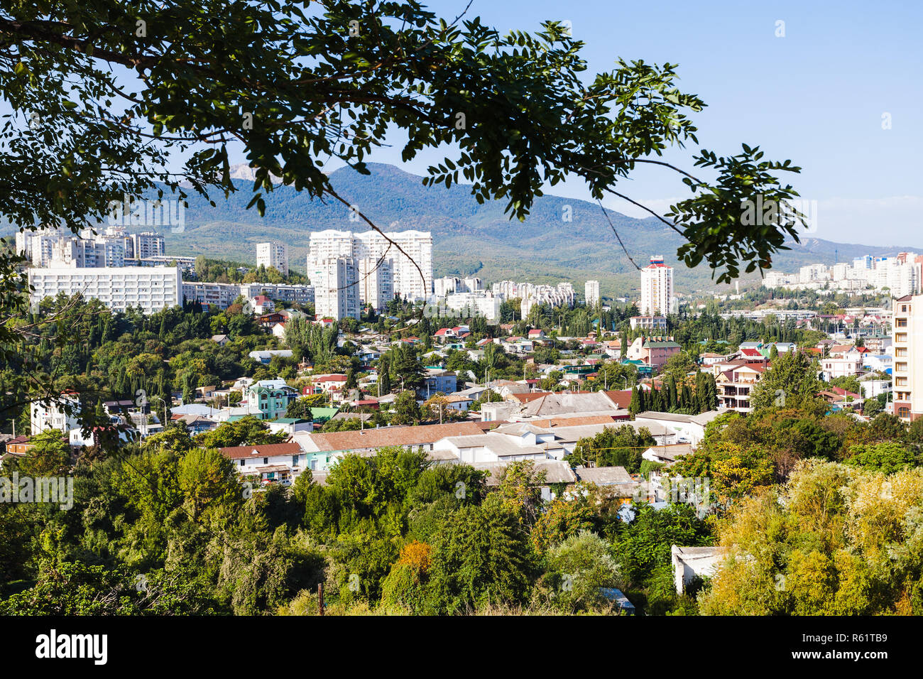 green trees and view of Alushta city Stock Photo - Alamy