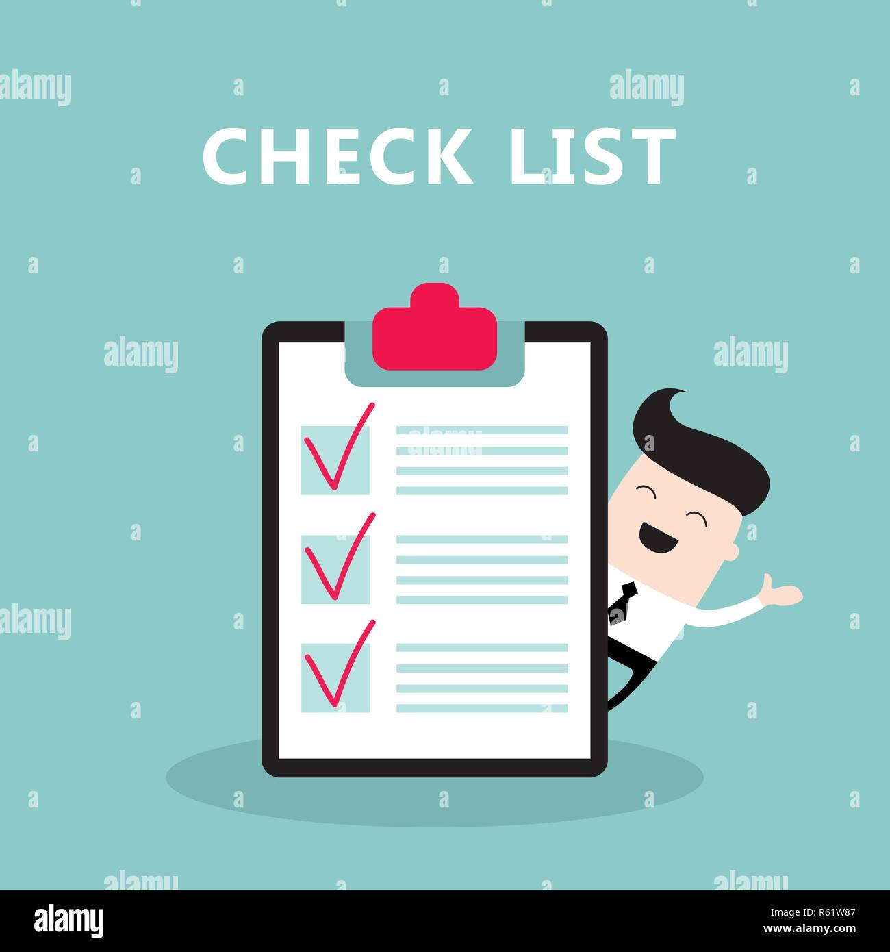 Happy businessman with checklist. Successful business concept. Vector ...