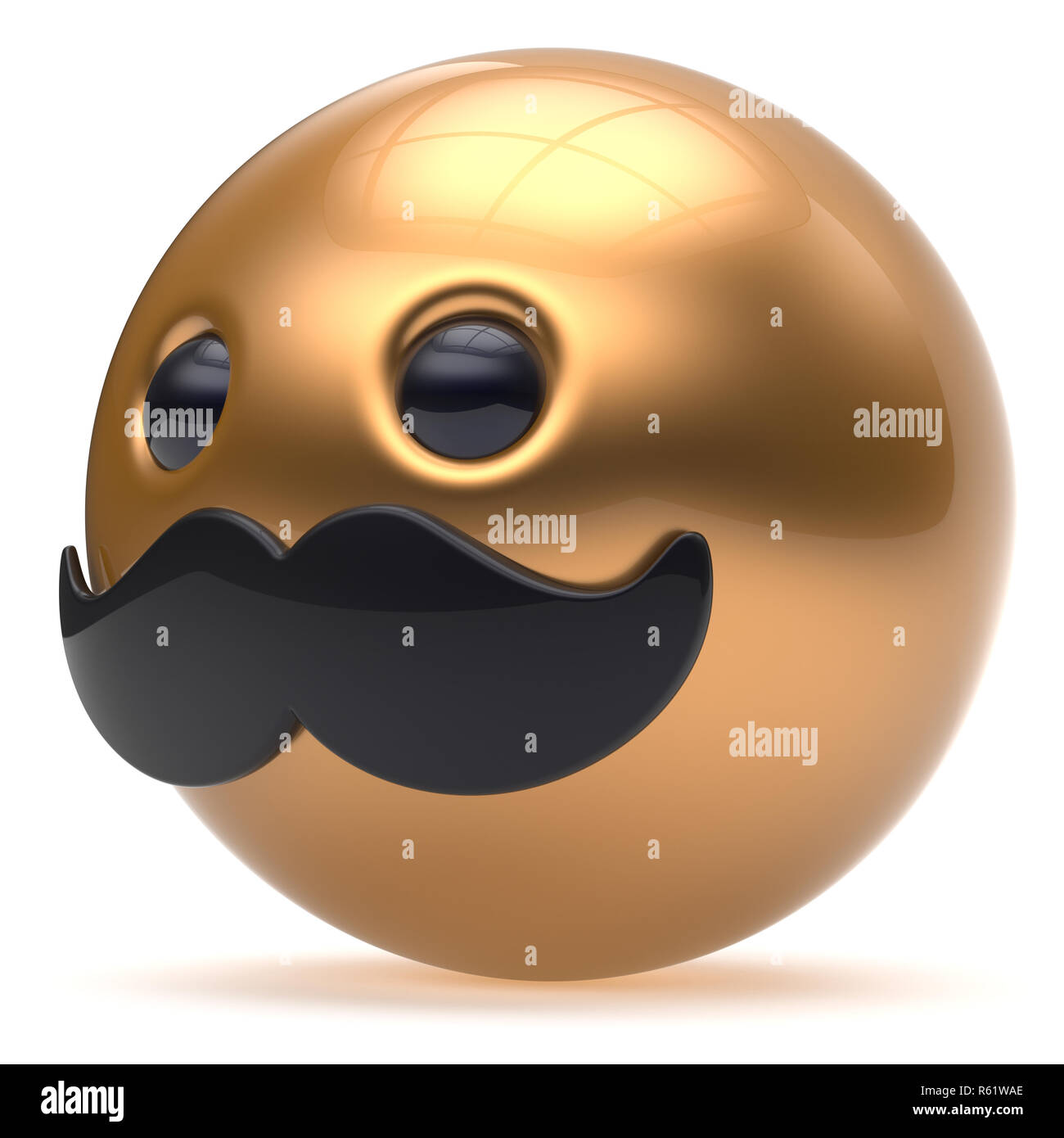 Cartoon golden black mustache face cute emoticon ball happy joyful ...