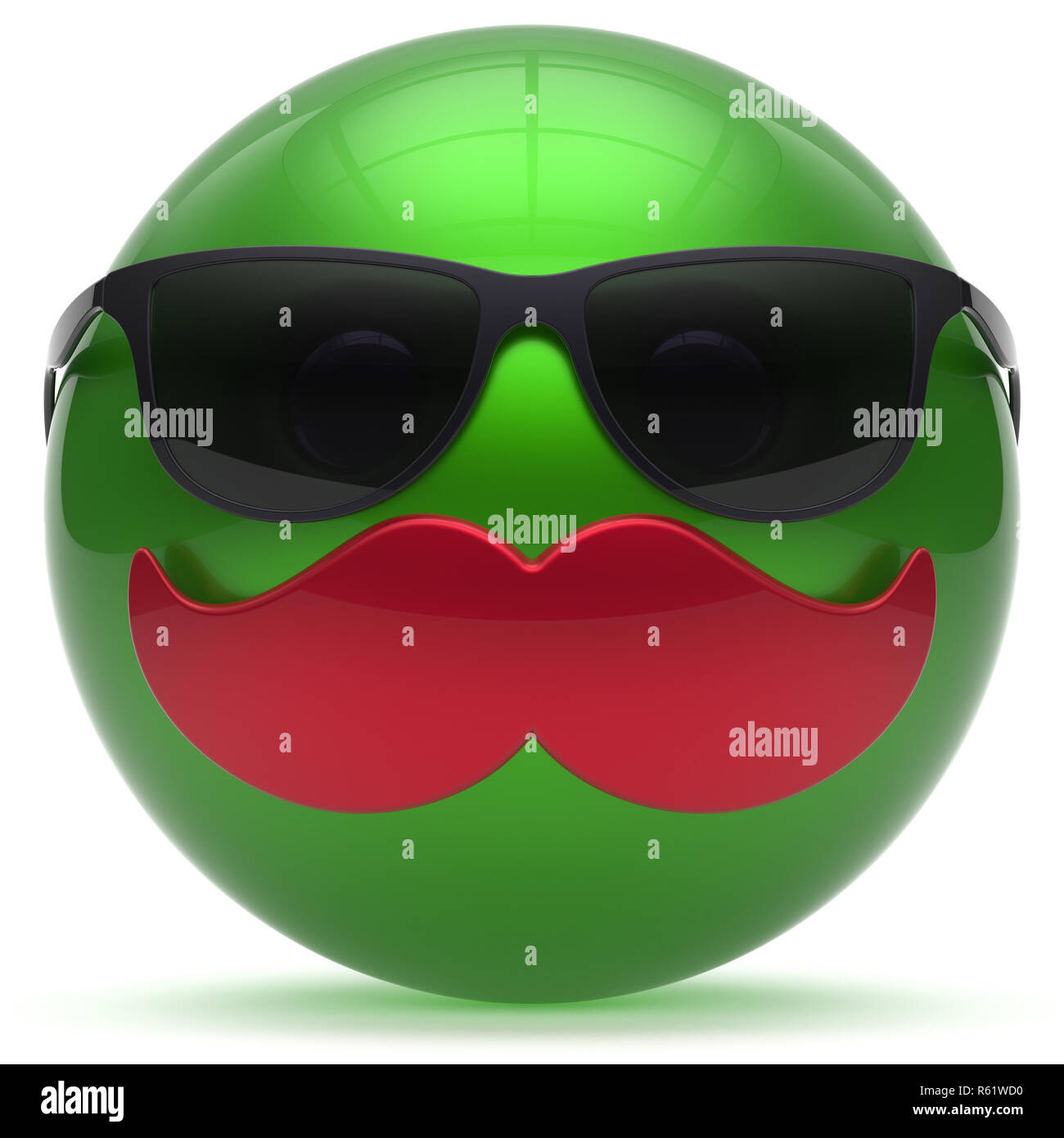 Smiling cartoon mustache face green emoticon ball happy joyful handsome ...