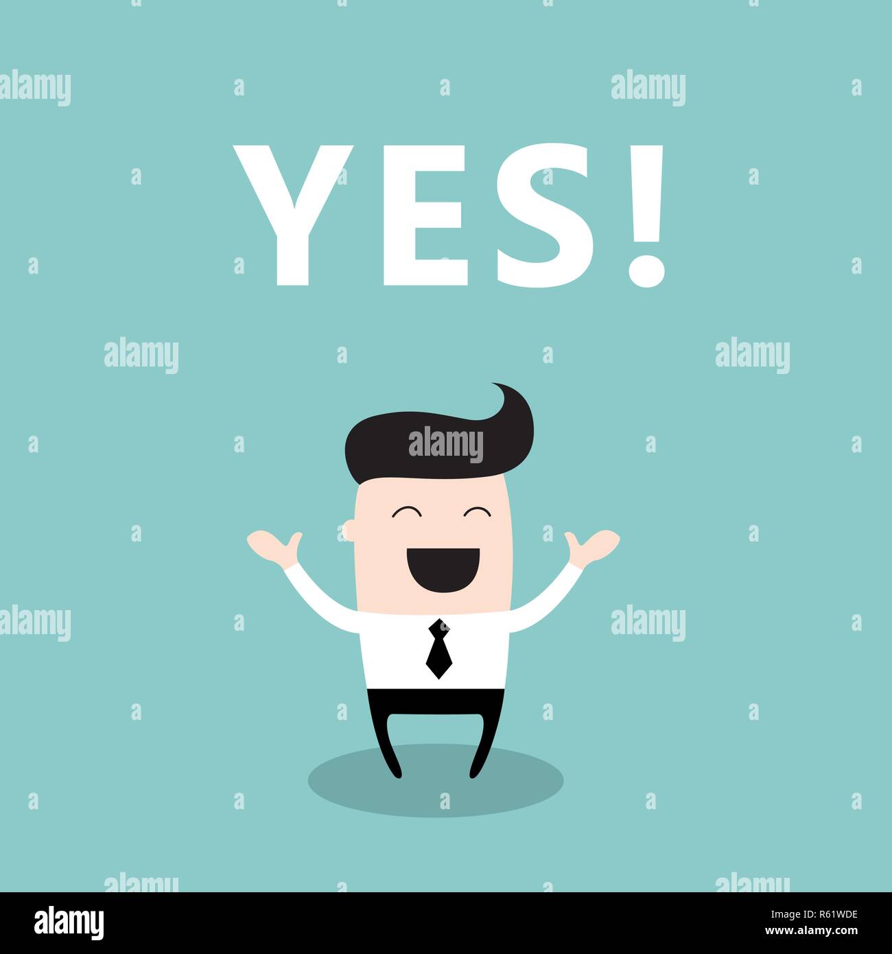 Happy businessman with the word Yes. Business concept. Vector ...