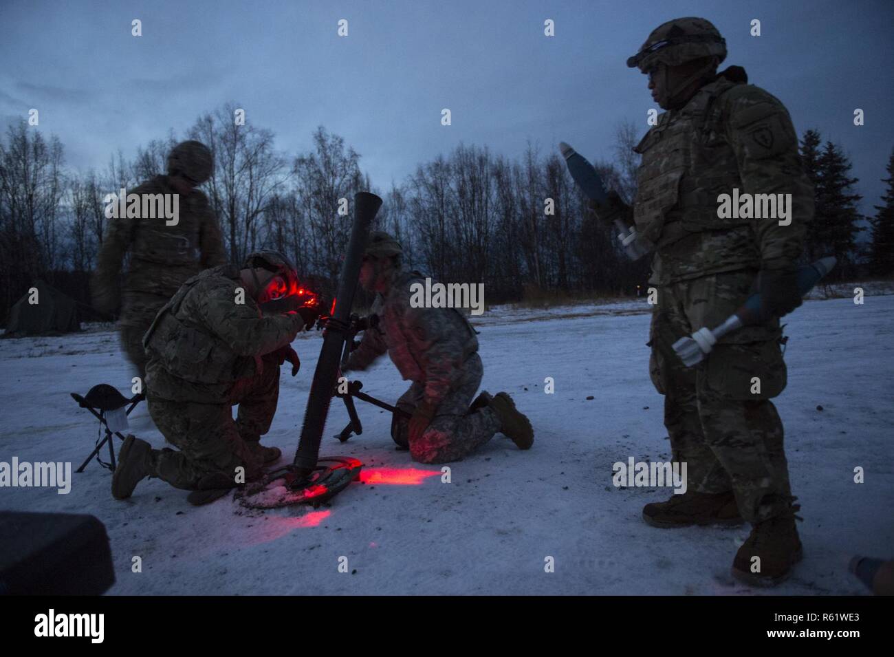 Army indirect fire infantrymen assigned to Apache Company, 1st ...