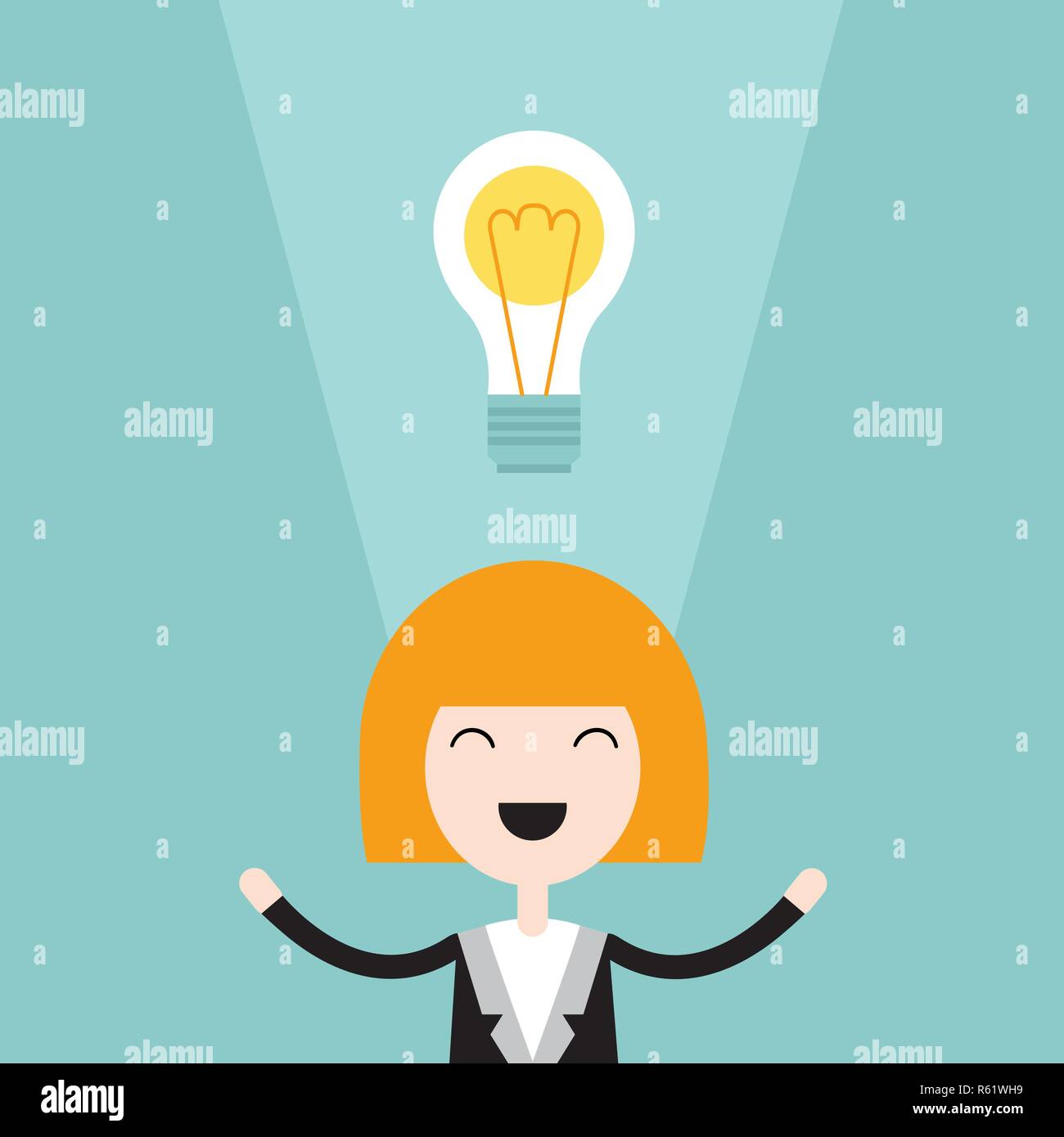 Happy business woman with bright idea. Successful business concept ...