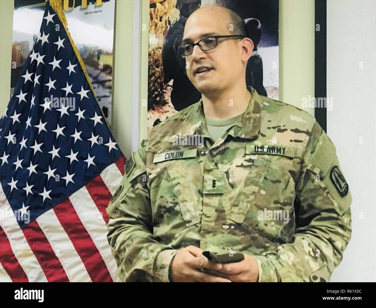 Newly promoted Chief Warrant Officer 3 Joshua Colon gives speech ...