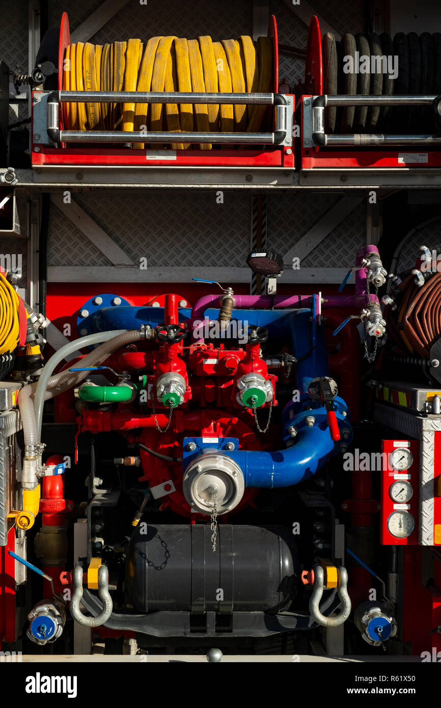 Detail of the gauges and dials on a large fire truck, Alicante, Costa ...