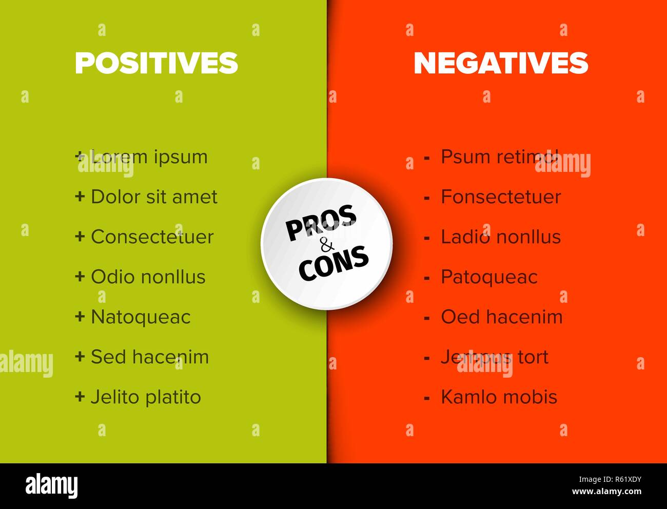 Vector template for positives and negatives with sample items Stock ... Vector template for positives and negatives with sample items Stock ...