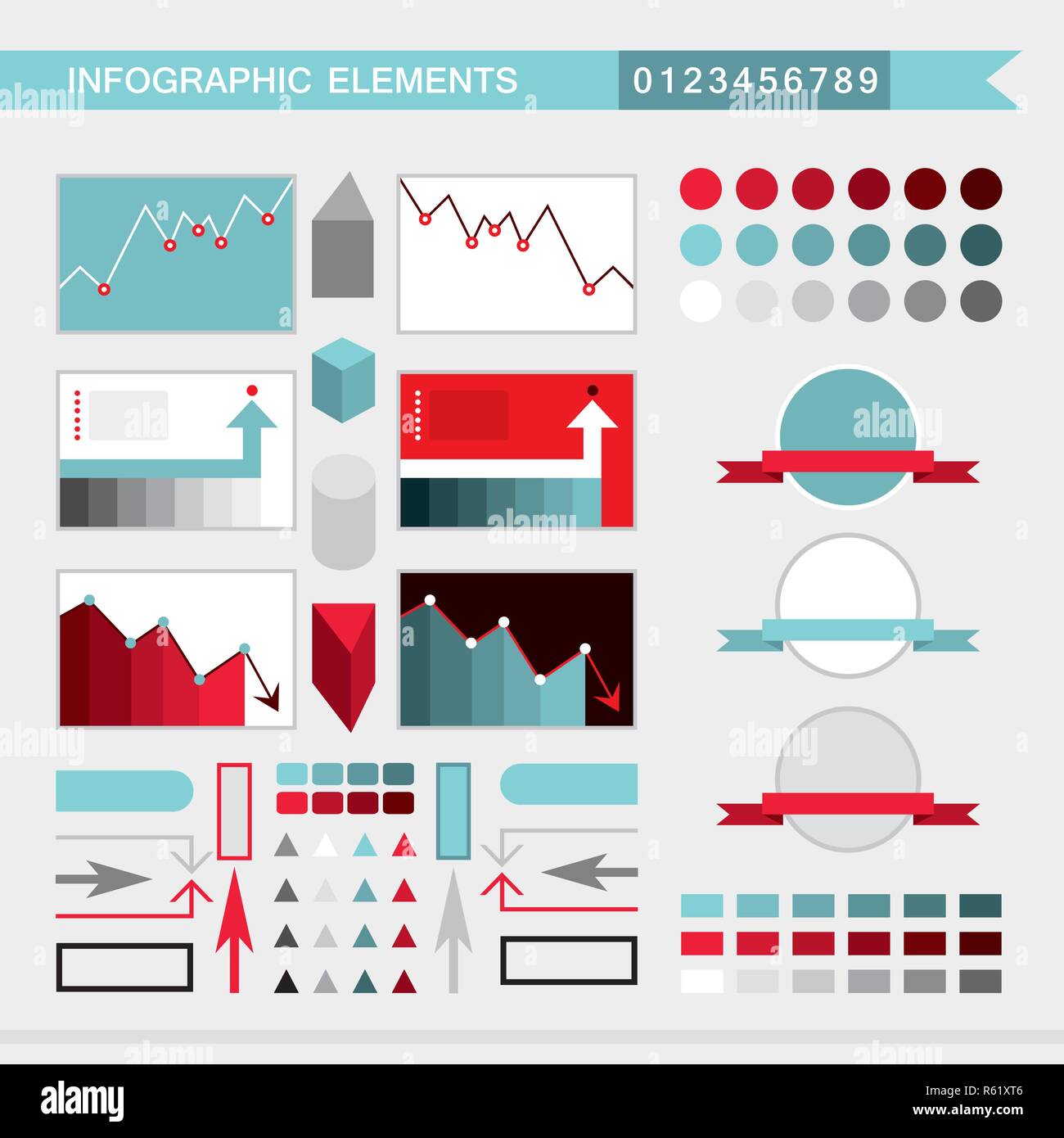 Infographic elements charts, graph, diagram arrowssignsbars ...