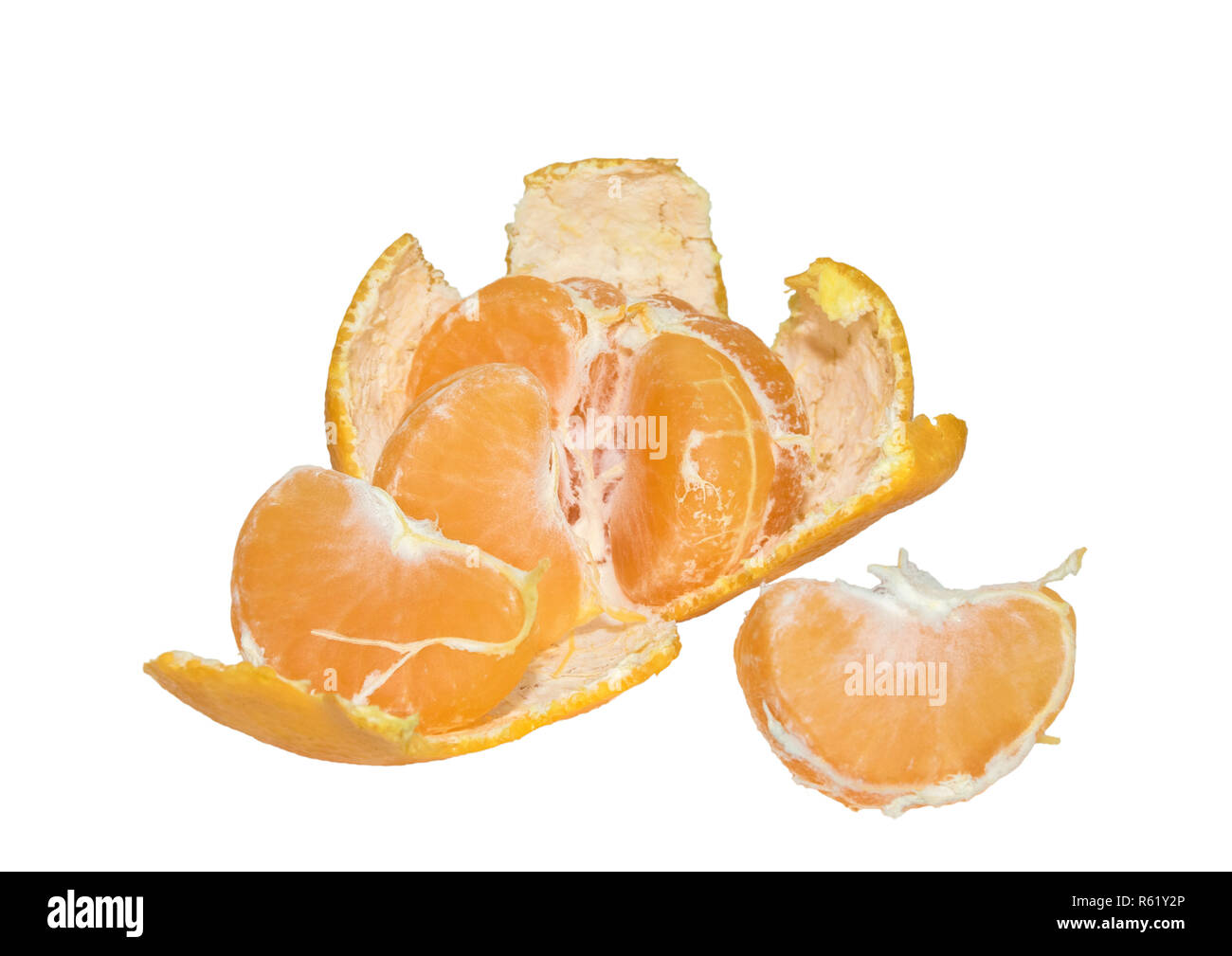 image of mandarin slices on the peel isolated on white background Stock ...