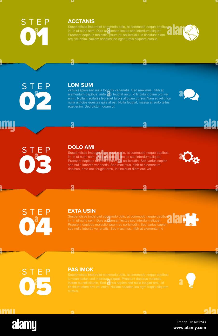 One two three four five - vector progress block steps template with ...