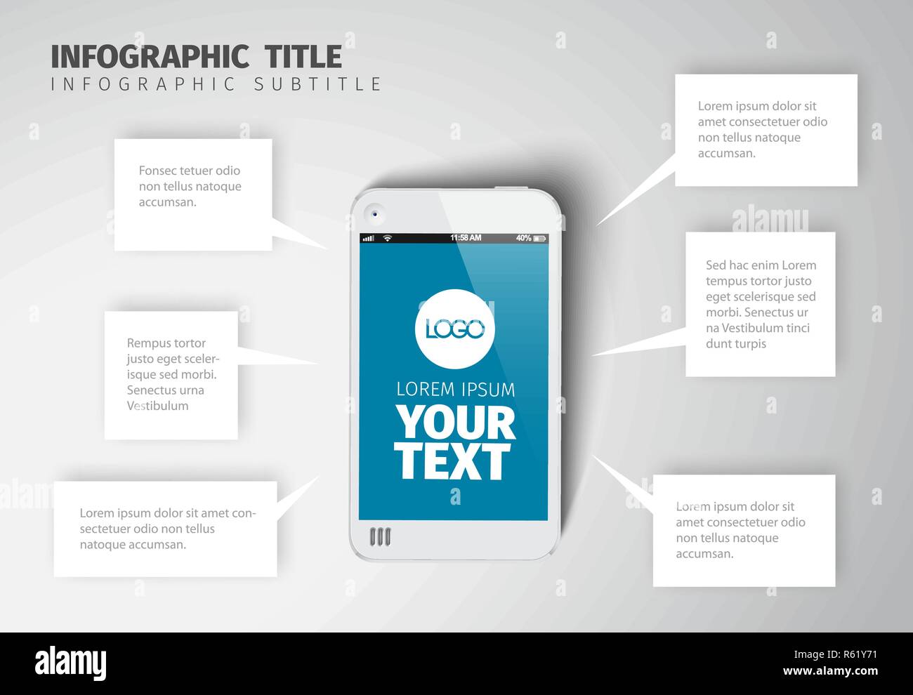 Vector smart phone infographic template with speech content bubbles ...