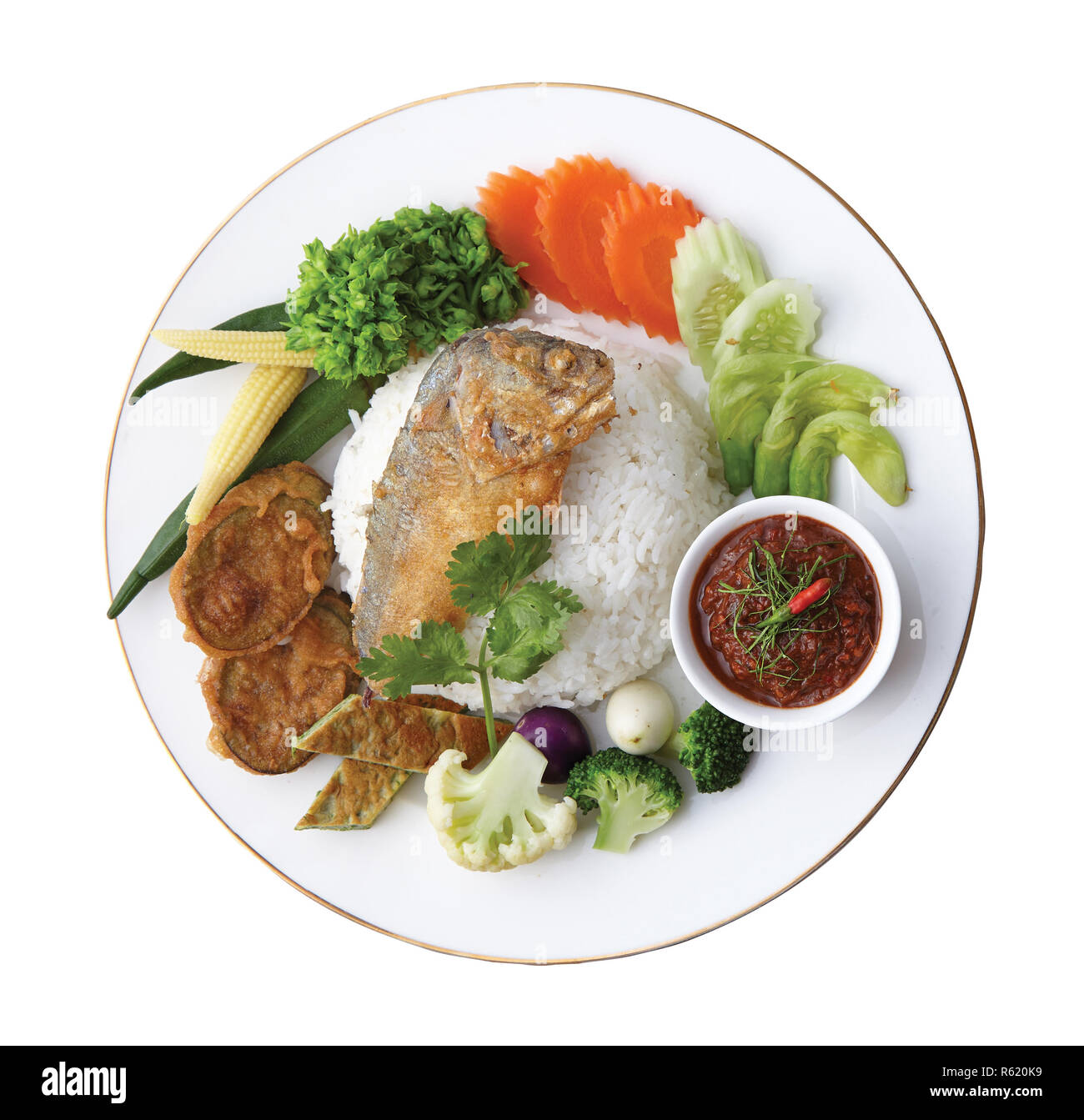 Rice with Packled Fish Chilli Paste and Mixed Vegeatable Stock Photo ...