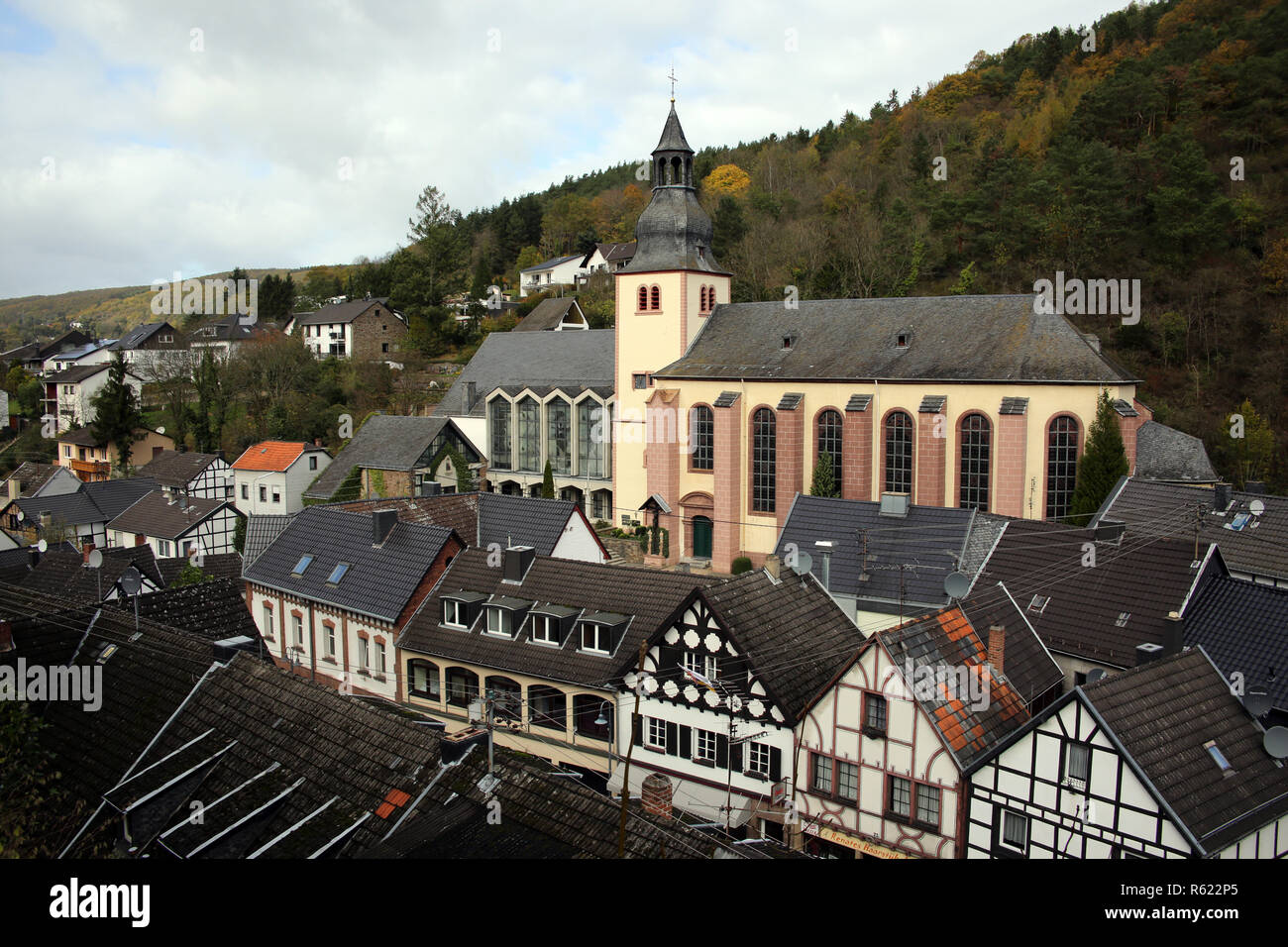 view from hengebach castle to heimbach Stock Photo - Alamy