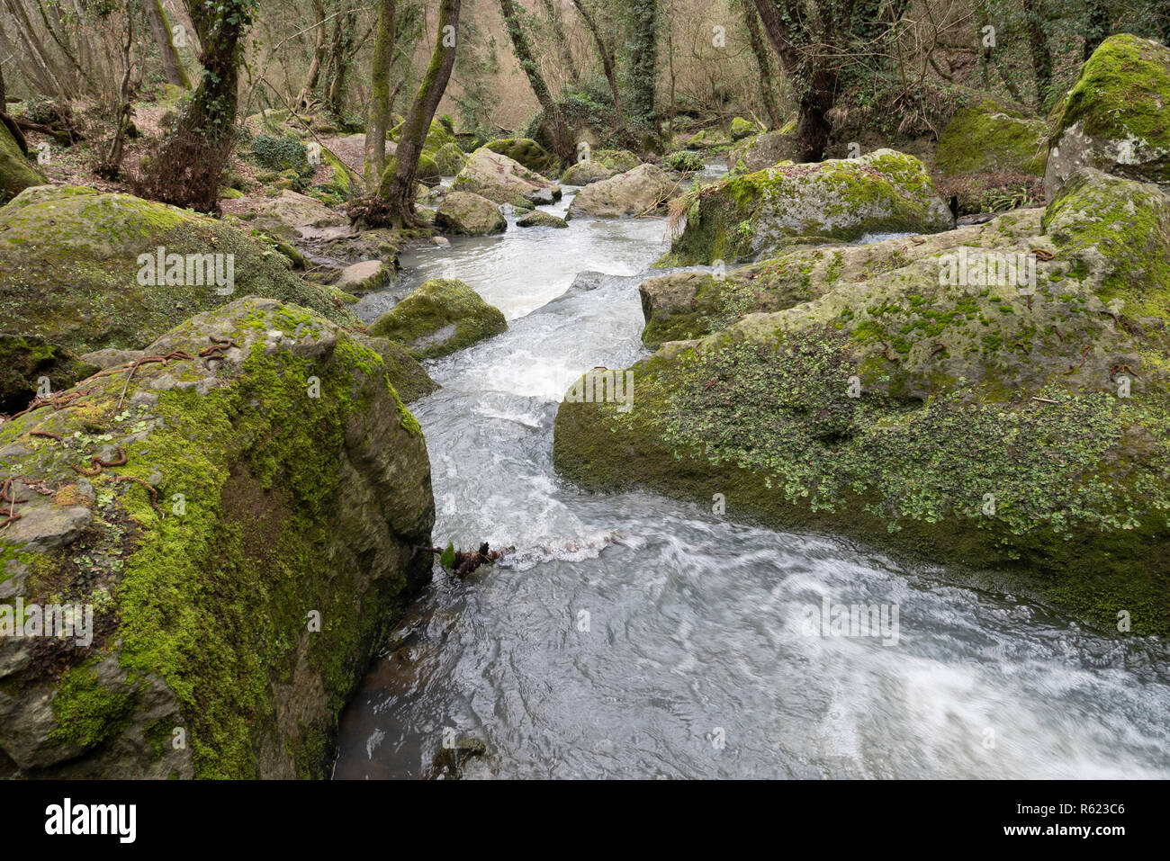 Europe, Italy, Lazio, Mazzano Romano, Waterfalls of Monte Gelato, Treja ...