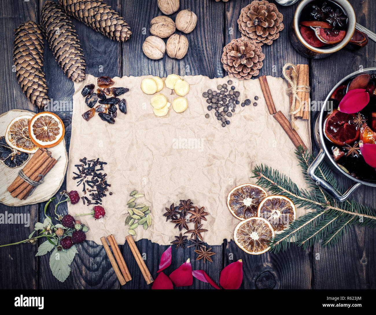 crumpled brown sheet of paper and spices Stock Photo - Alamy