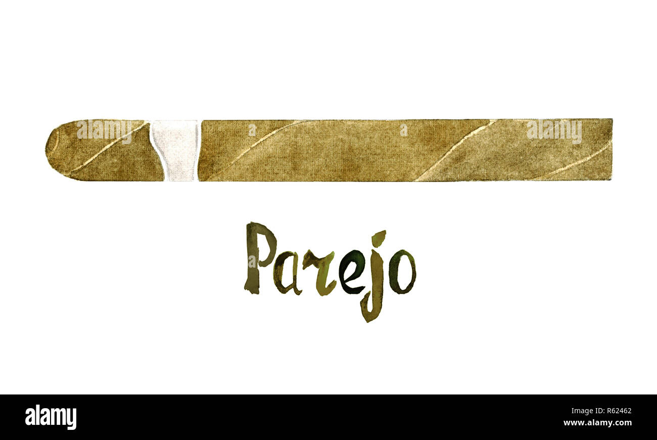 Parejo cigar shape, isolated hand painted watercolor illustration with ...