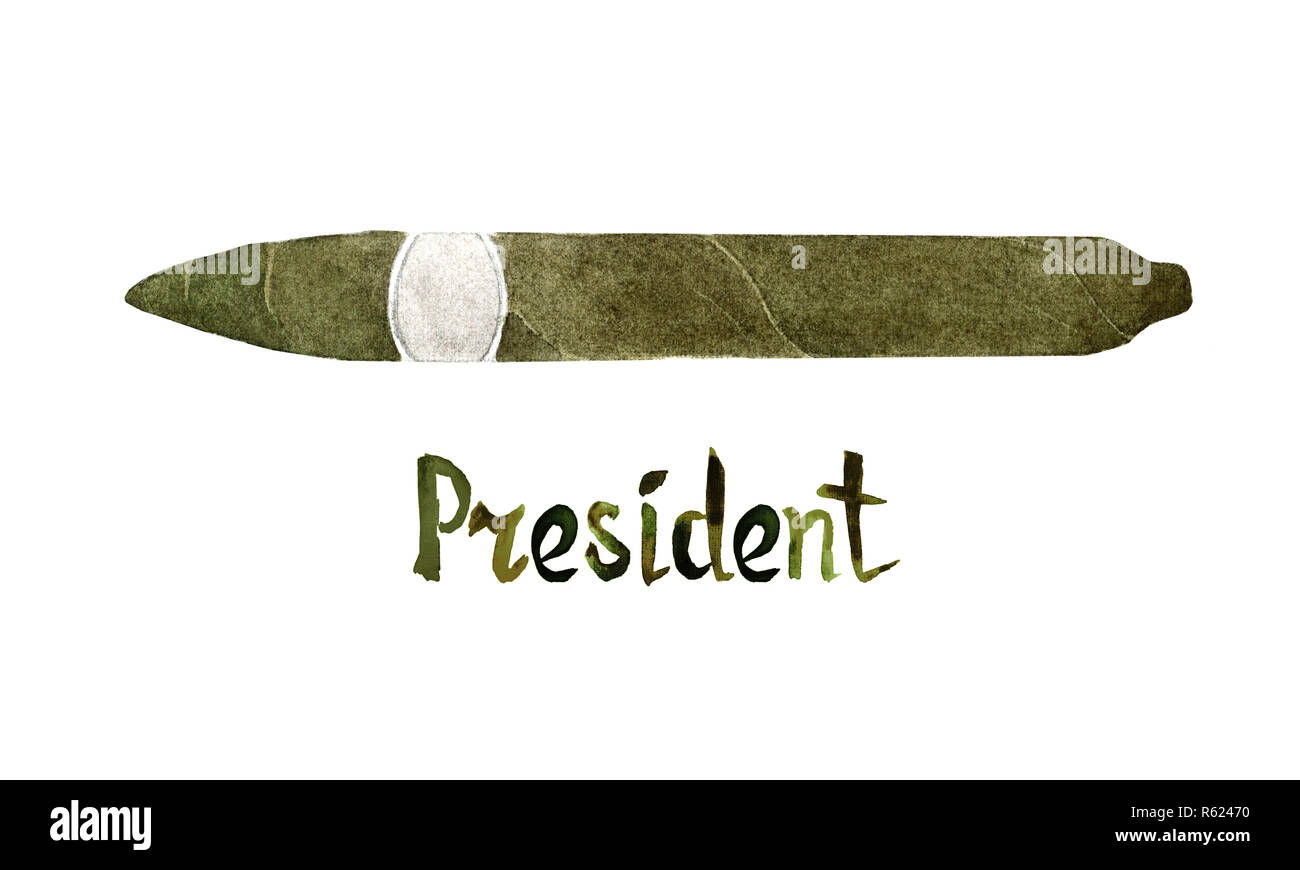 President cigar shape, isolated hand painted watercolor illustration ...