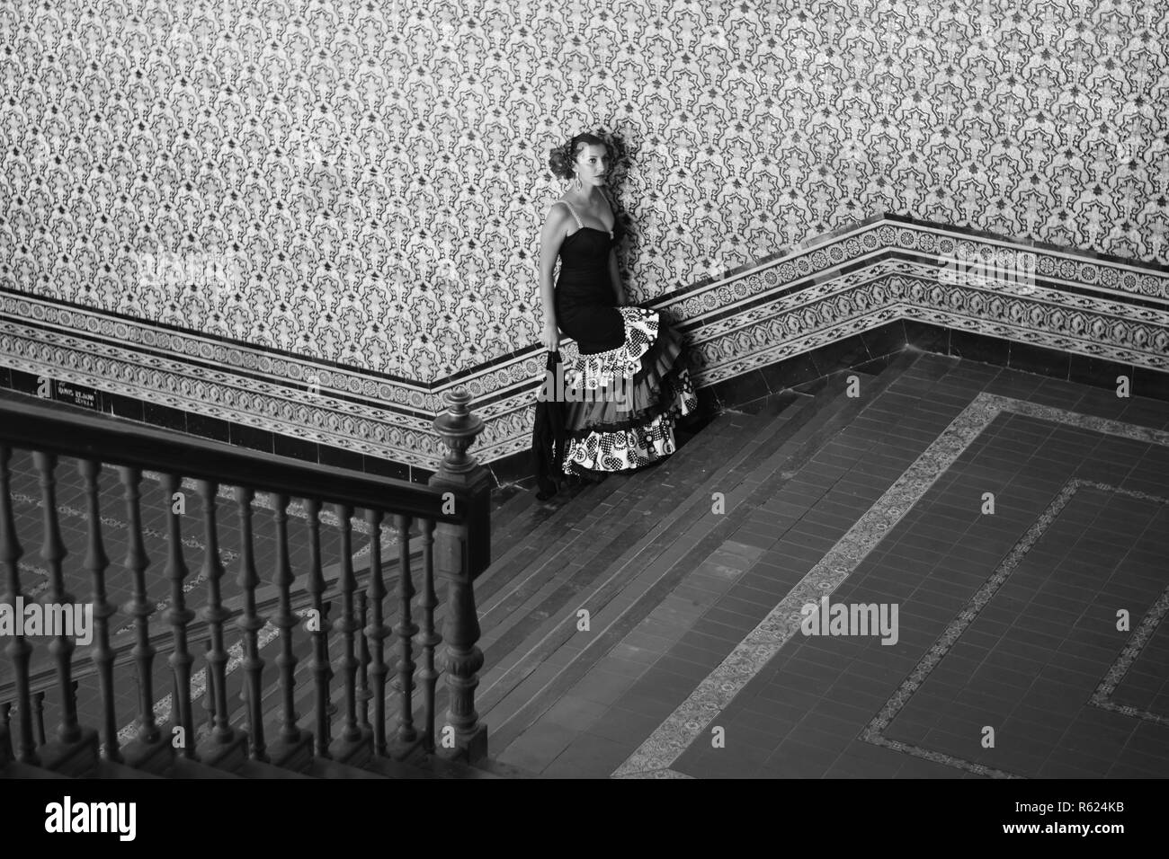 a beautiful flamenco dancer, sensual, and with the traditional face ...