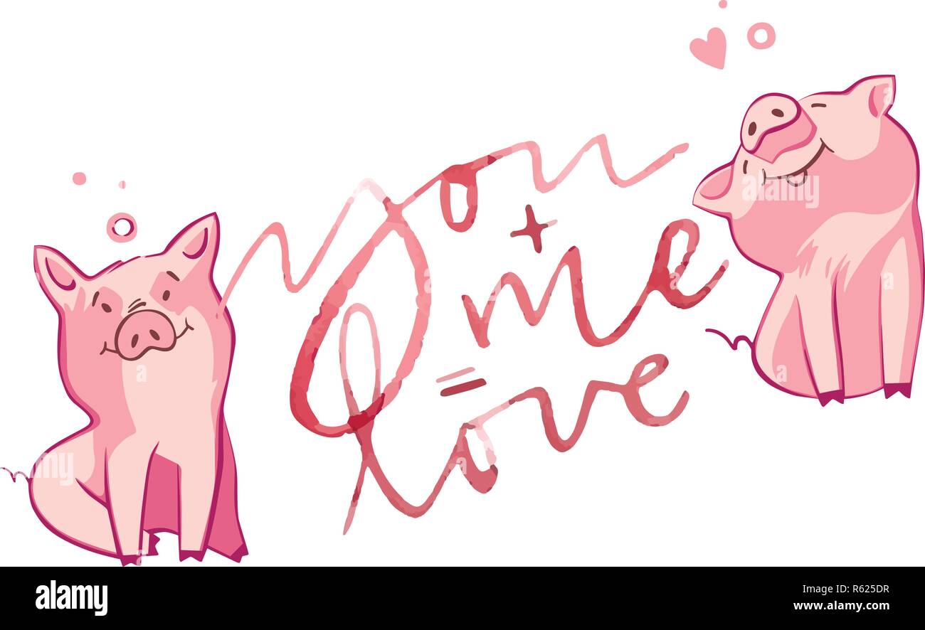 Happy pigs with love letters, presents for Valentine s day on white ...