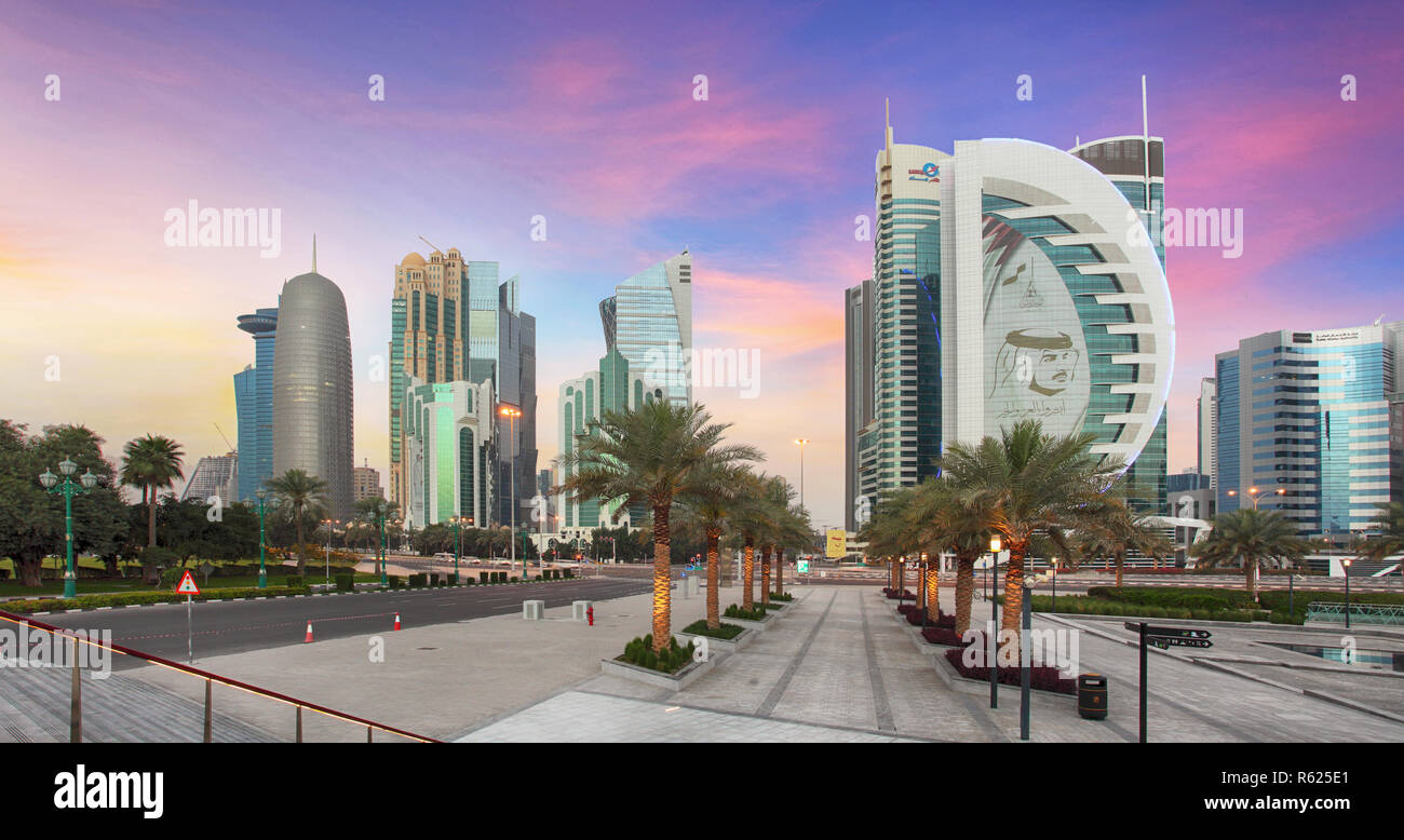The skyline of Doha, Qatar before sunset Stock Photo - Alamy
