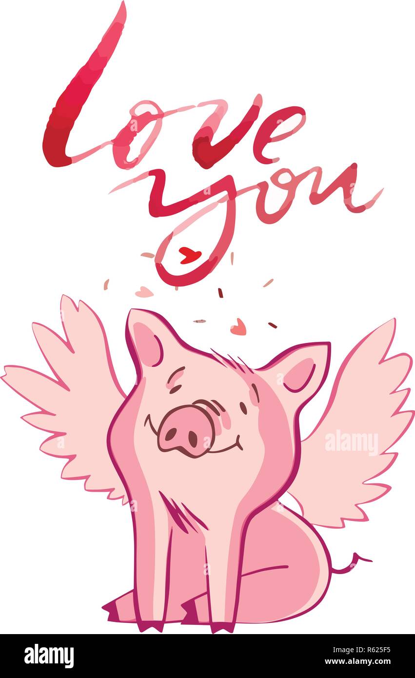 Happy pigs with love letters, presents for Valentine s day on white ...