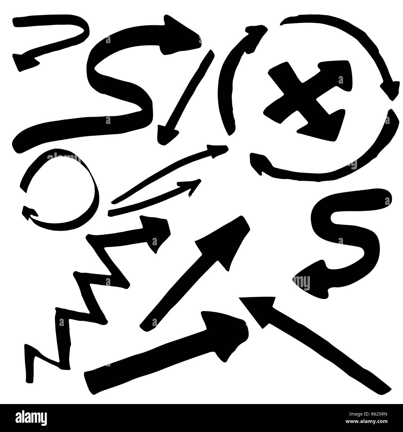 Doodle ink, hand drawn pointers, arrows and other signs. Vector image ...