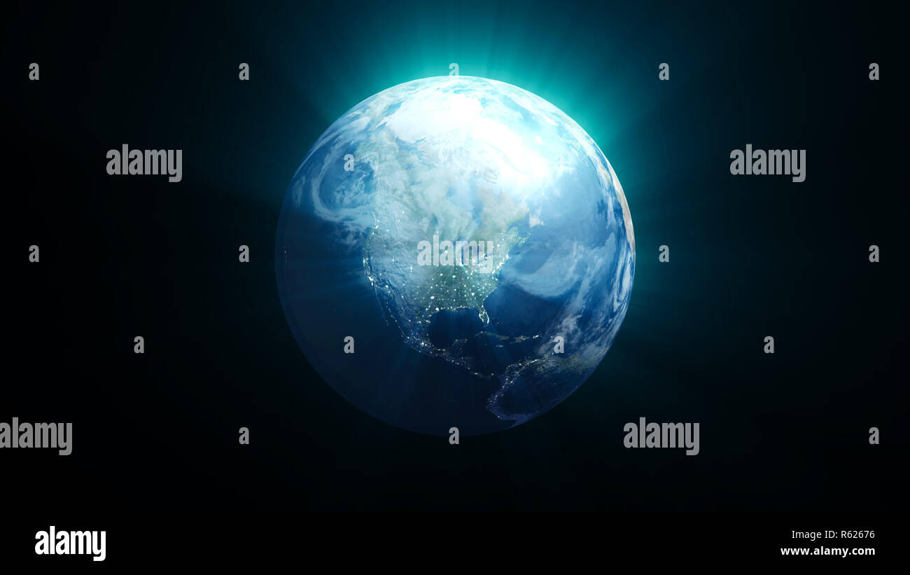 Planet earth with shine effect on black background Stock Photo - Alamy