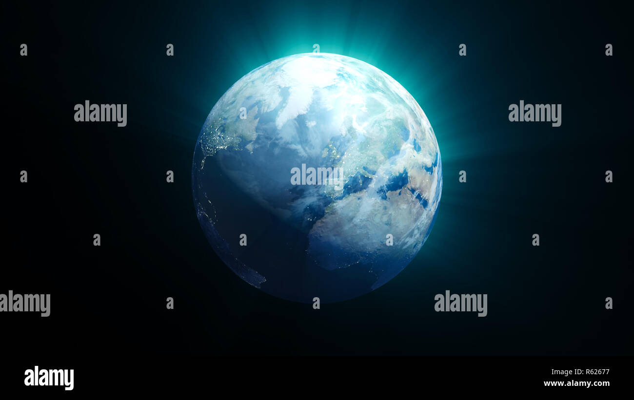 Planet earth with shine effect on black background Stock Photo - Alamy