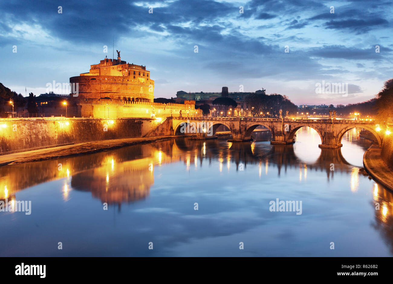 Castle Angelo, Rome at night Stock Photo - Alamy