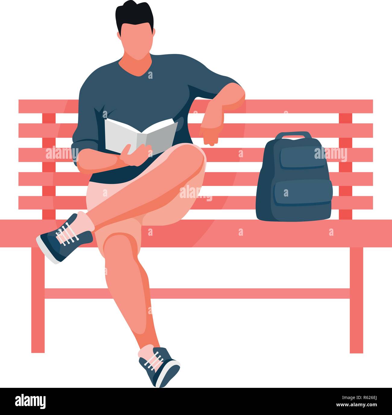 Man sitting on bench. Guy reading book. Vector Illustration Stock ...