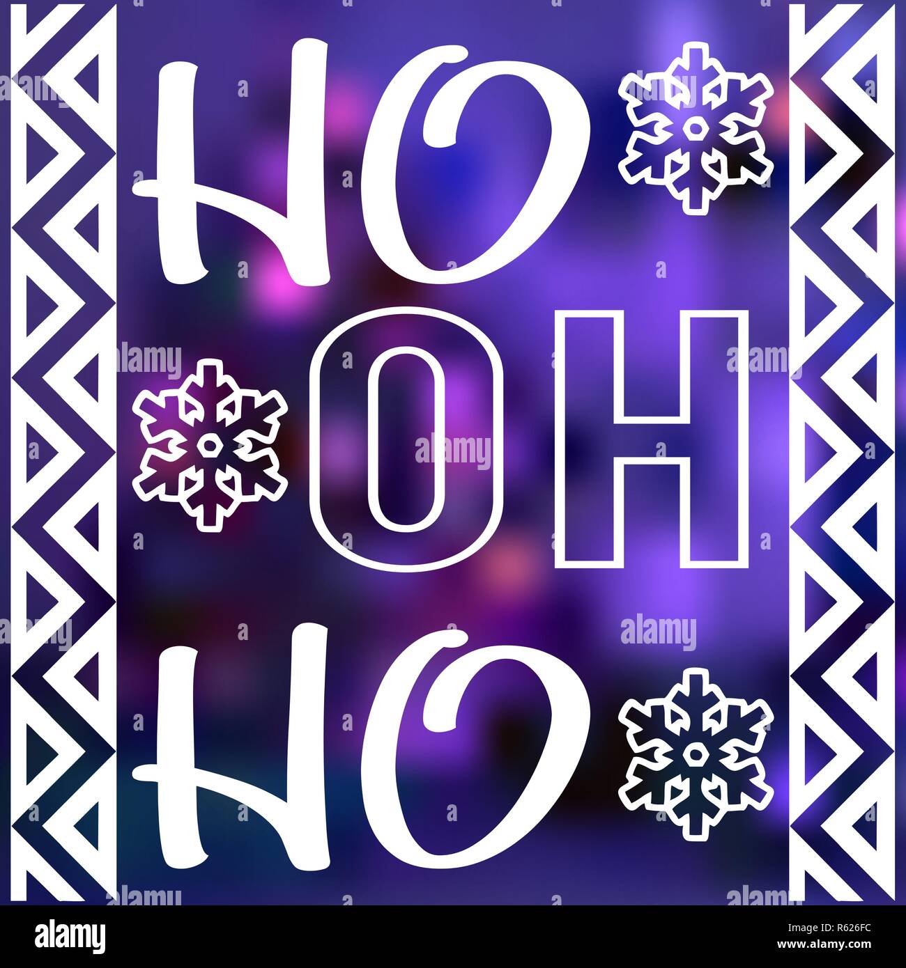 Christmas card design with words ho ho ho. Lettering on blurred violet ...