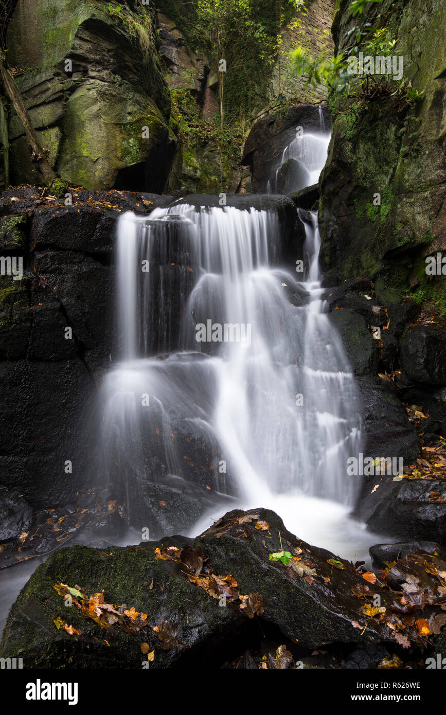 Beautiful waterfalls in the Lumsdale Valley, an area of industrial ...