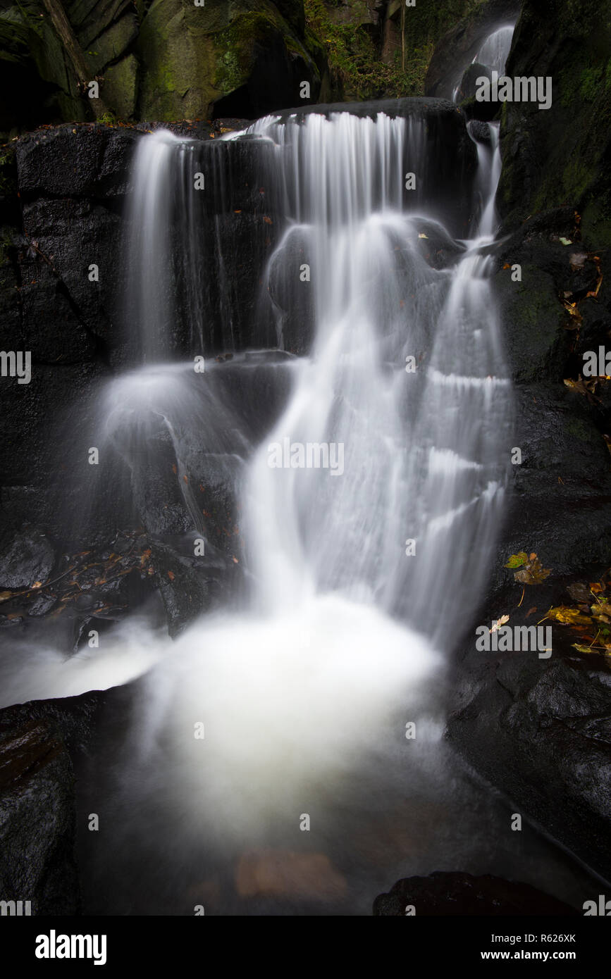Beautiful waterfalls in the Lumsdale Valley, an area of industrial ...