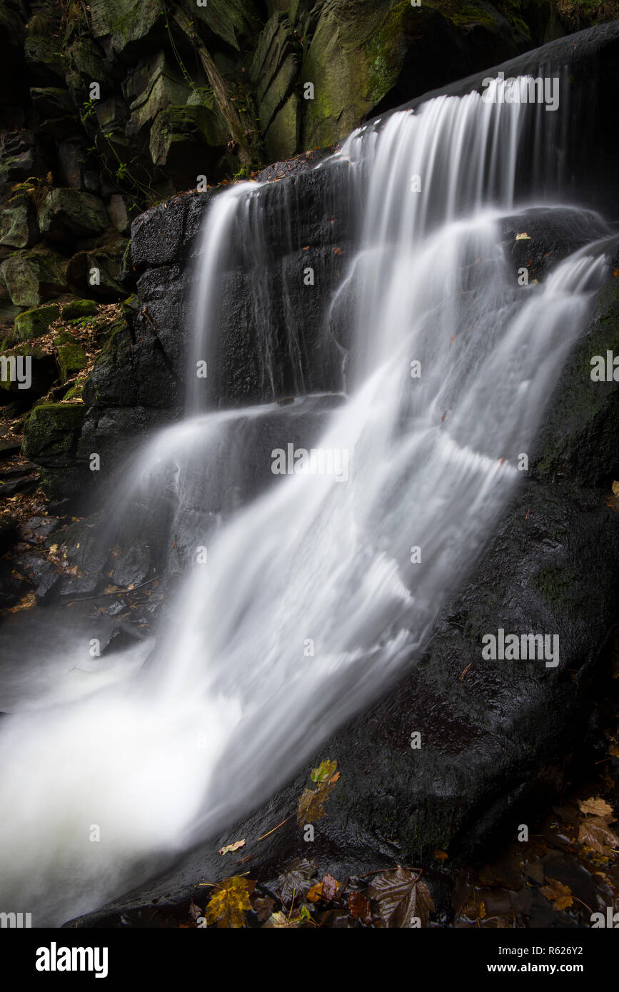 Beautiful waterfalls in the Lumsdale Valley, an area of industrial ...